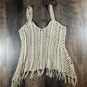 Angie | Tops | Angie Tank Womens Ivory All Over Crochet Vneck Fringe ...